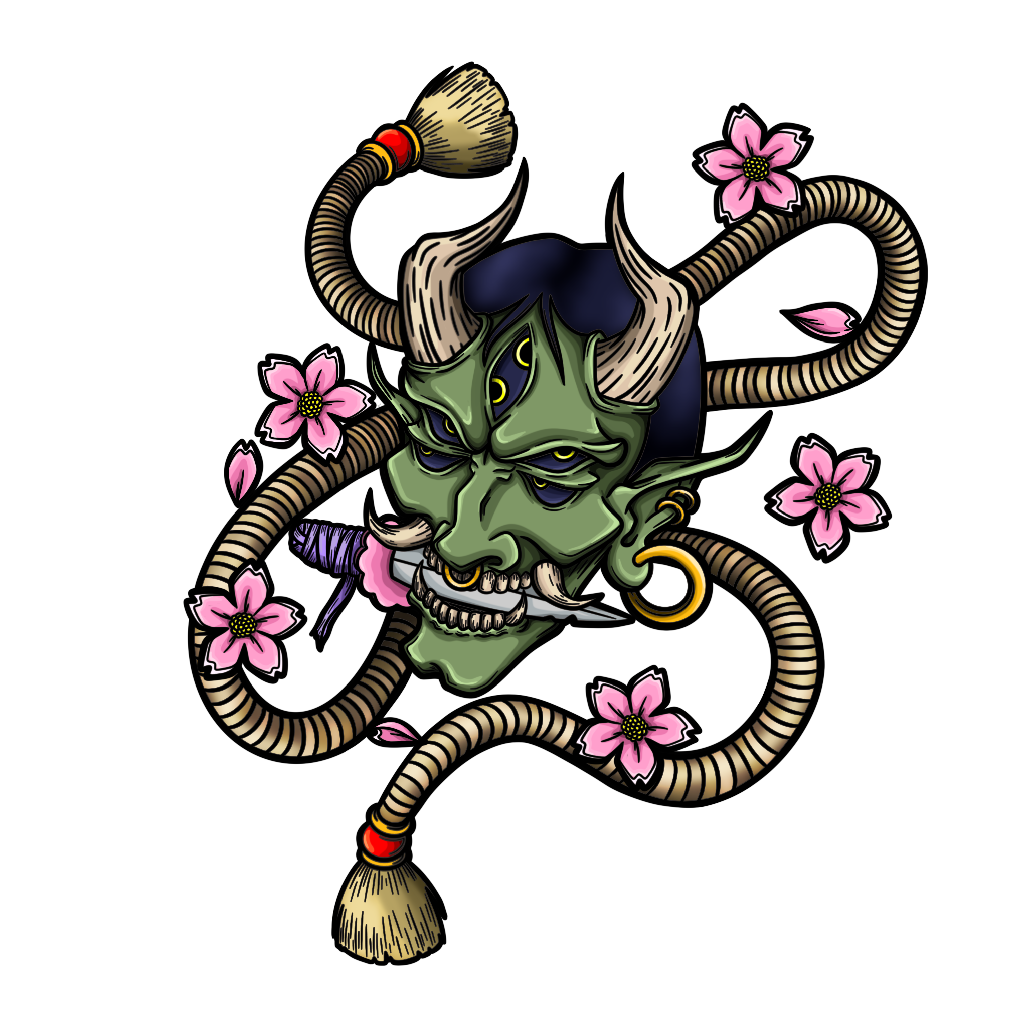 Oni Mask Temporary Tattoo | Sardonic Sloth Art